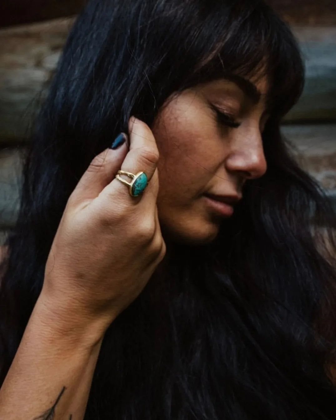 Golden Freya Ring with Turquoise | Botanical Stone